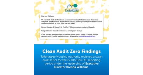 Clean Audit Zero Findings (07/15/2025) - News - Tallahassee Housing ...